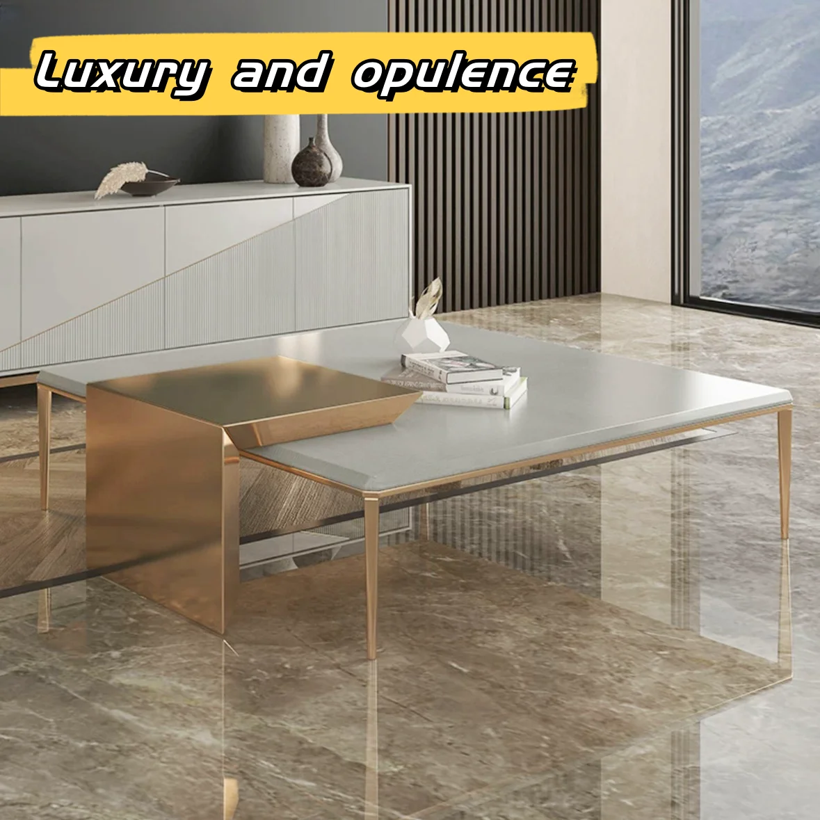 High End Round Coffee Table Double Modern Luxury Stainless Steel Brass ...