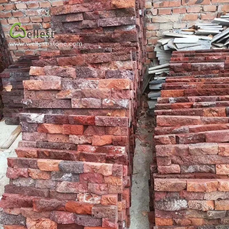 Red Volcanic Stone Lava Stone Ledge Veneer Wall Covering Villa Lobby ...