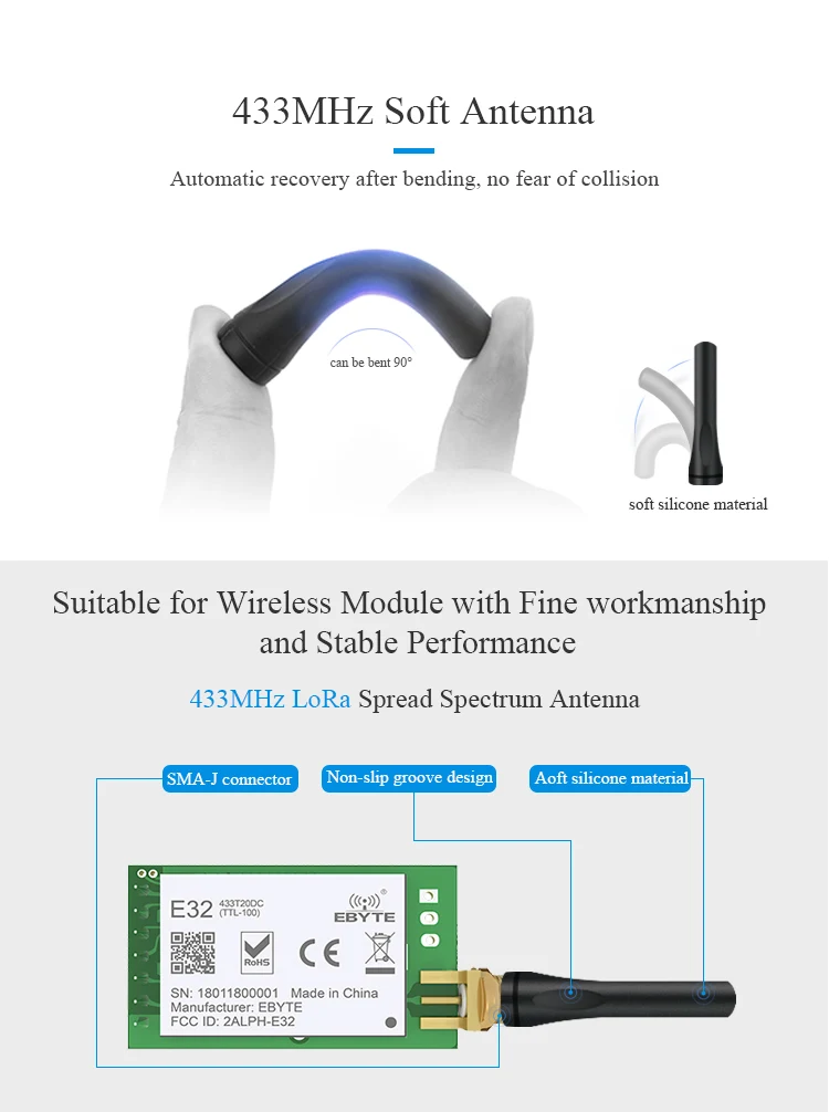 Tx433-jzr-6 3.0 Dbi Wireless Rf Module Flexible Antenna 433 Mhz U-band ...