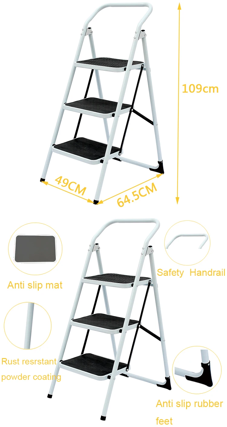 High Quality Simple Kitchen Ladder 3 Step Iron Ladder With Handrails ...