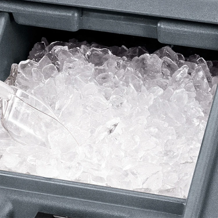 Grey 110L Insulated Ice Caddy - Sliding Lid Mobile Ice Bin