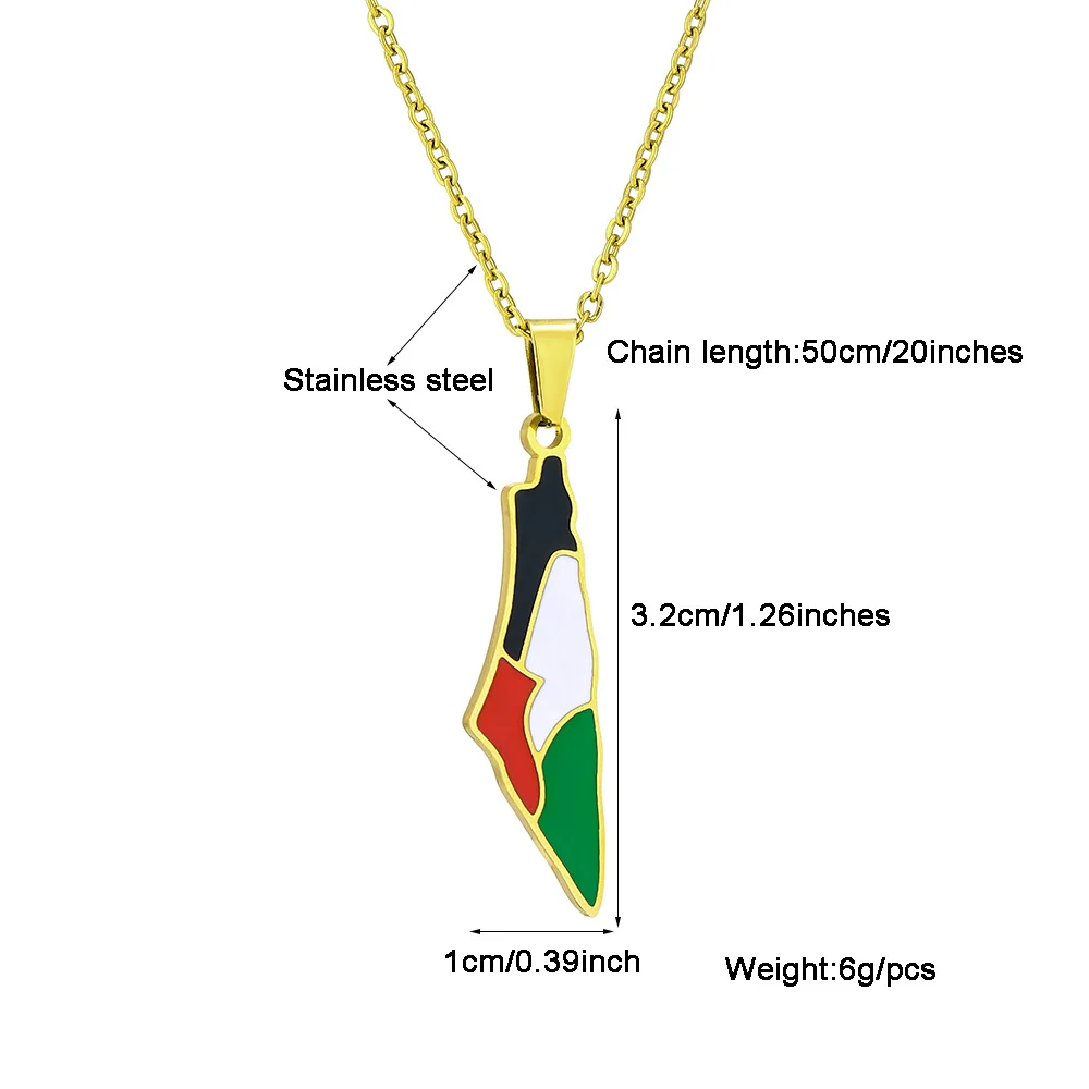 Palestine-Israel Map Pendant Necklace Stainless Steel Link Chain Gold ...
