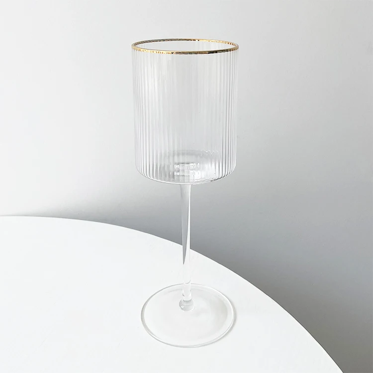 Ribbed Gold Rimmed Stem Wine Glasses Drinking Glasses for Wedding ...