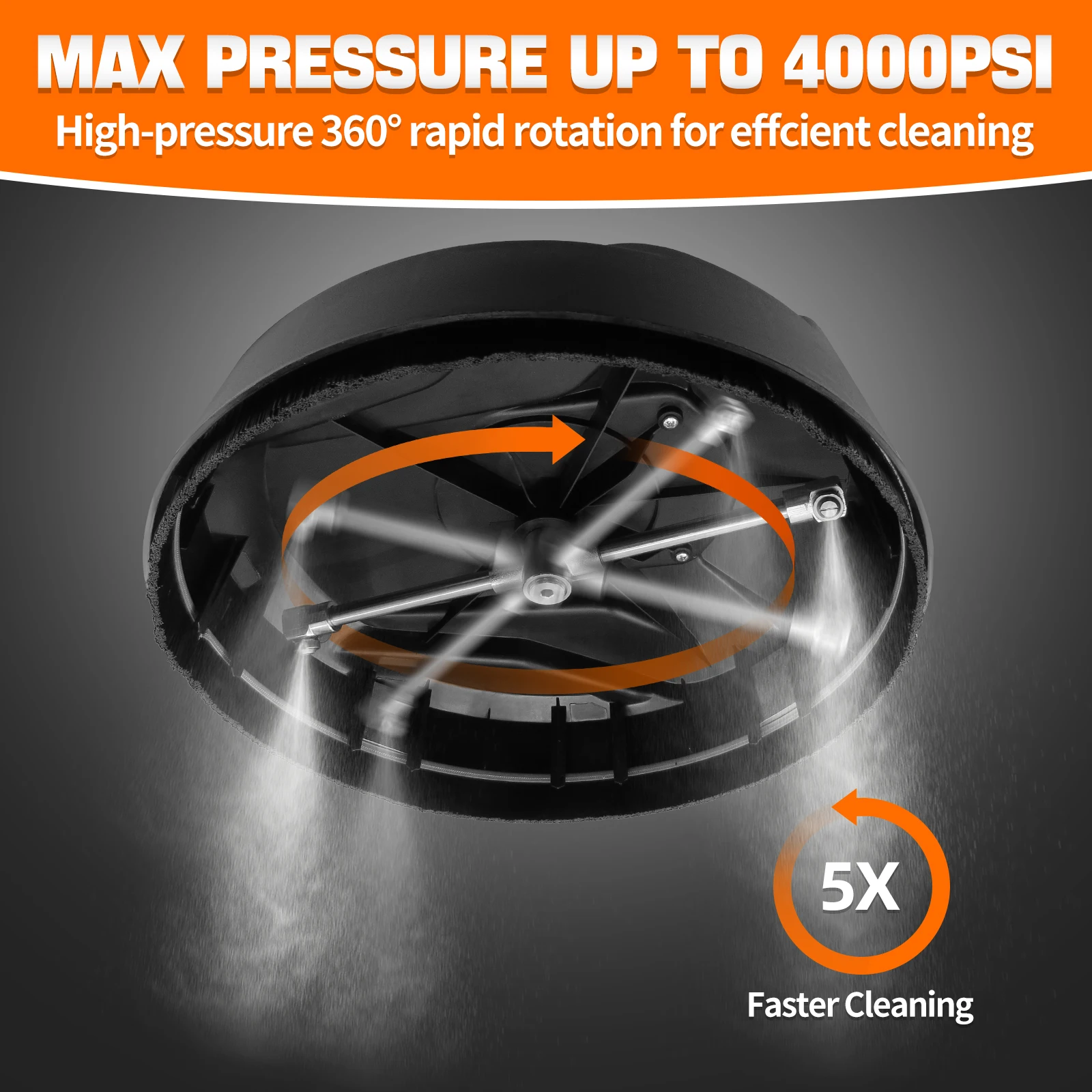 14" Plastic Pressure Washer Surface Cleaner with 4 Wheels for Concrete ...