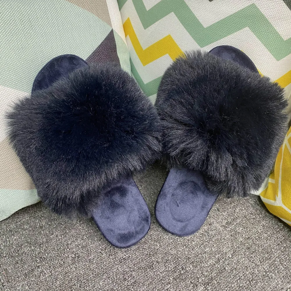 Fuzzy Comfortable Bedroom Fur Slippers Indoor Faux Fur House Slides ...
