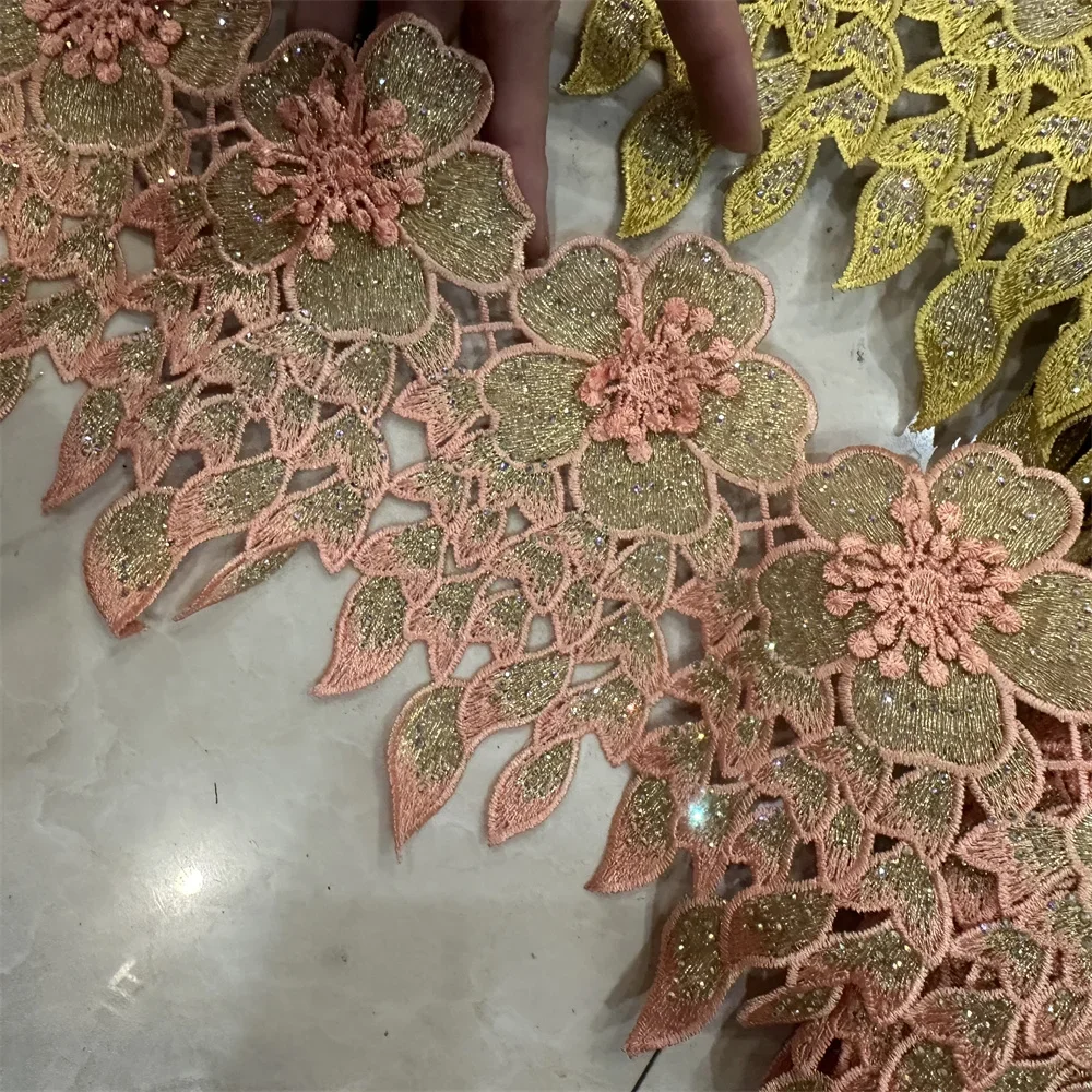 Hot Selling Rhinestone Lace Trim African Lace Trim Metallic Embroidered ...