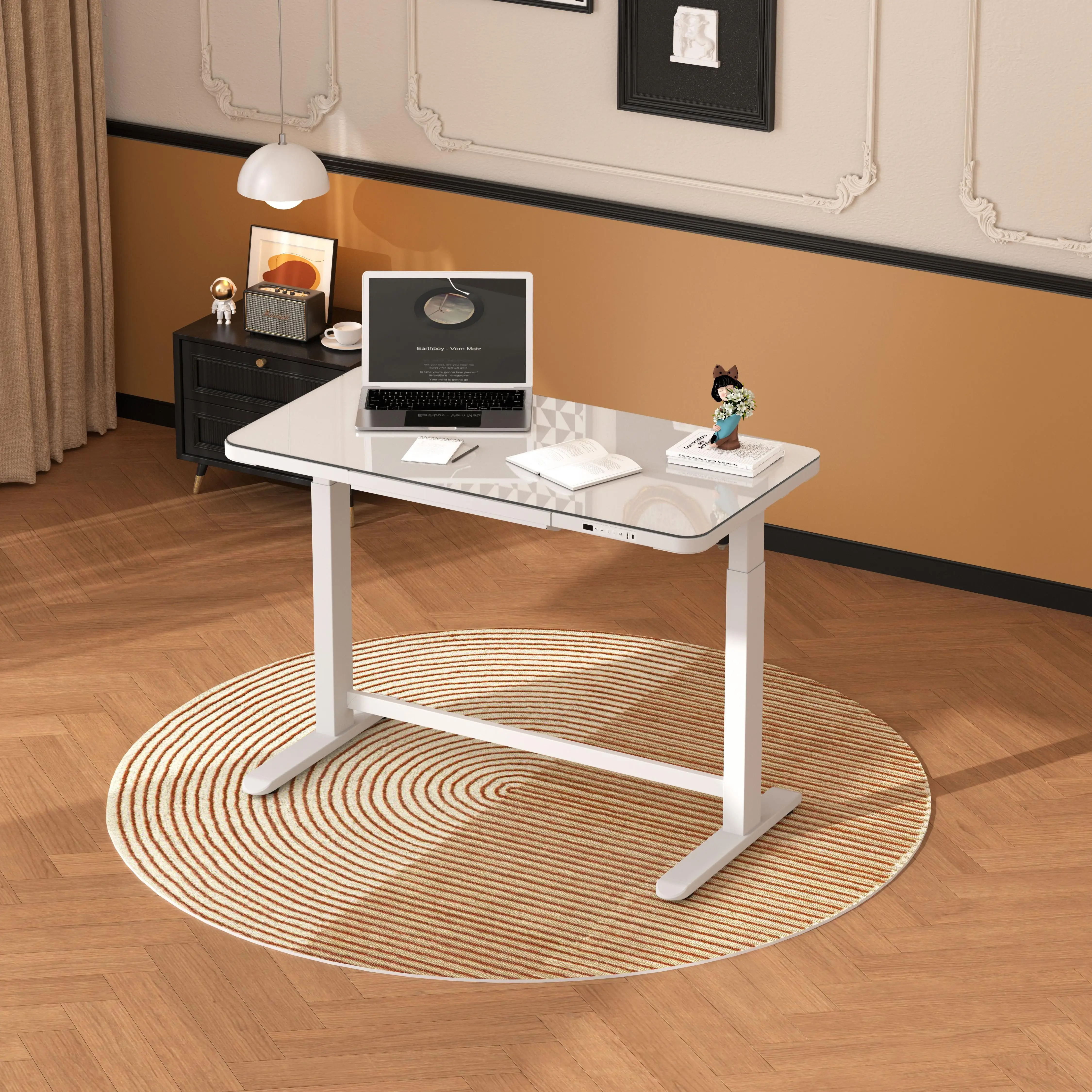 White Ergonomic Office Furniture Electric Smart Single Motor Sit Glass ...