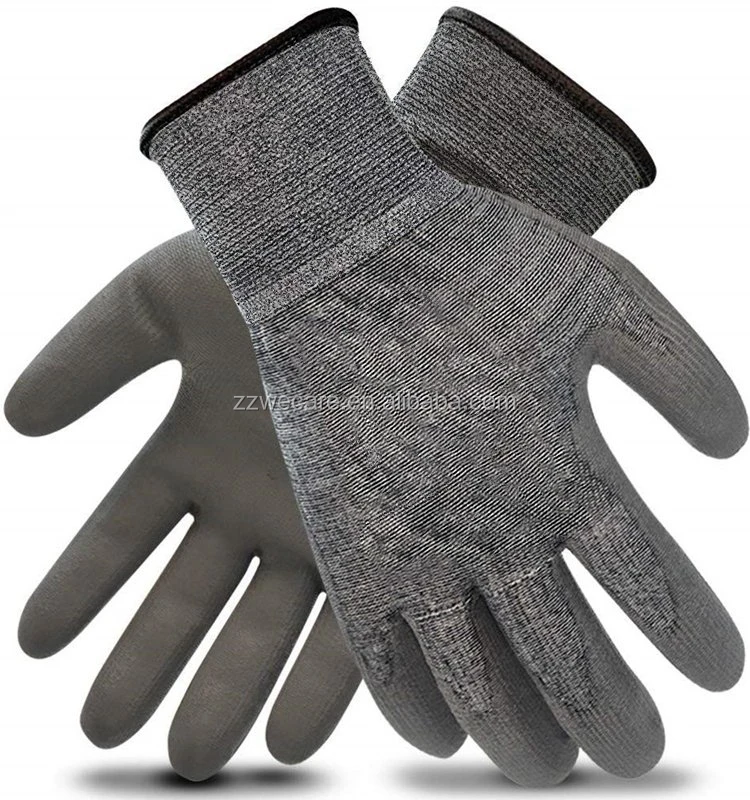 13G HPPE Glass Fiber Knitting Liner Coated PU Level 5 Working Safety ...