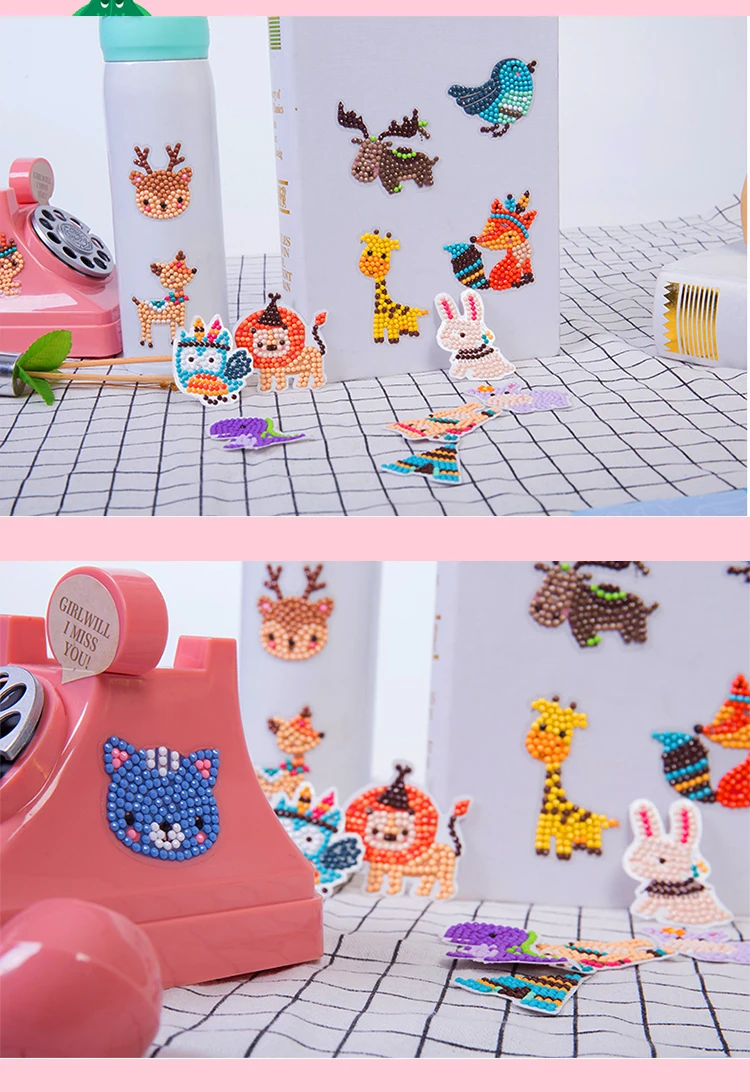 New Children's Diamond Painting Cute Cartoon Animals Puzzle Sticker 5d ...
