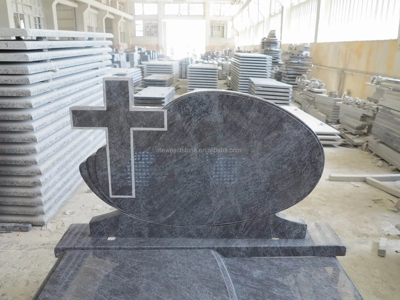 Bahama Blue Granite Crosses Tombstone Carved Stone Gravestone