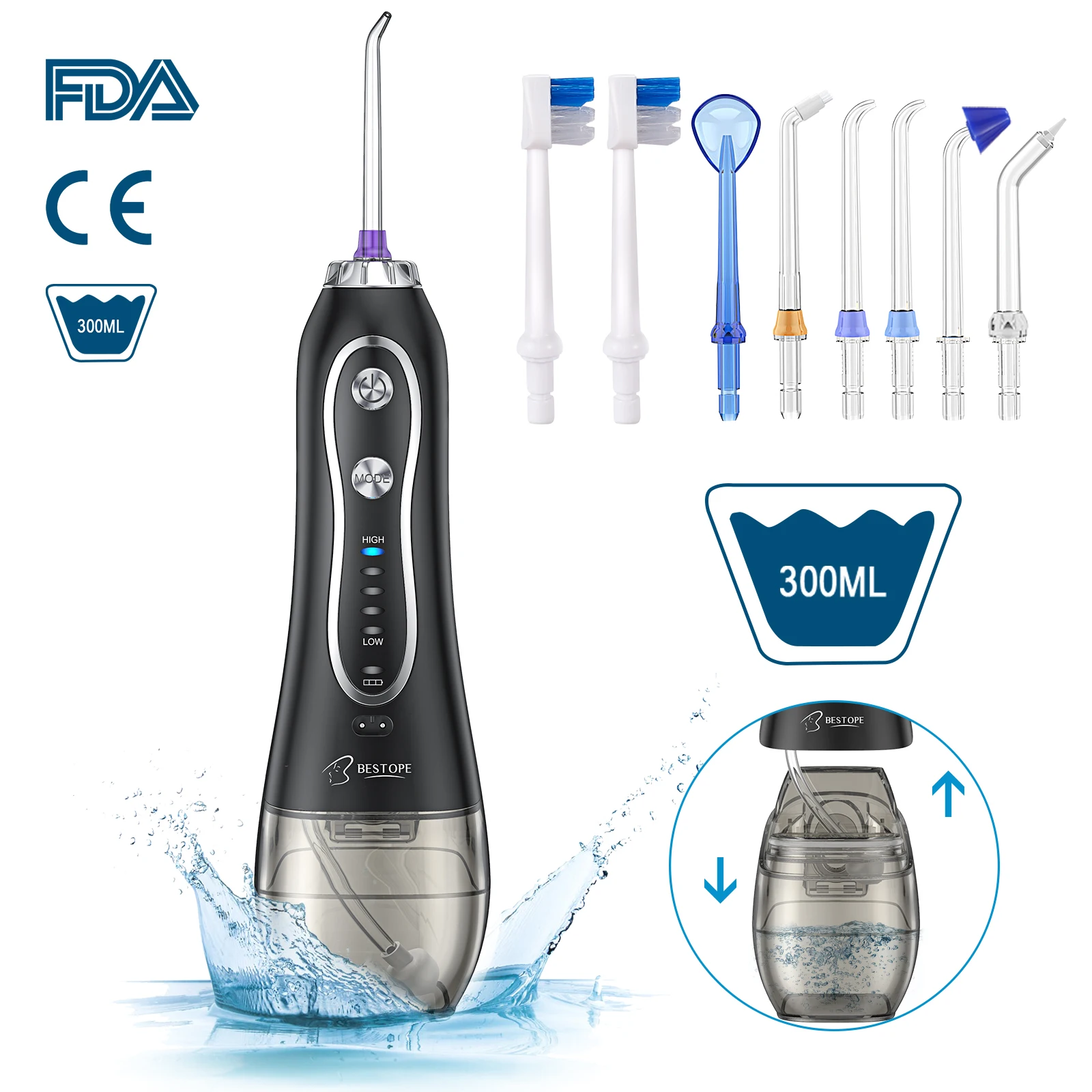 Bestope Portable Dental Flosser Jet Dental Care 300ml Water Tank ...