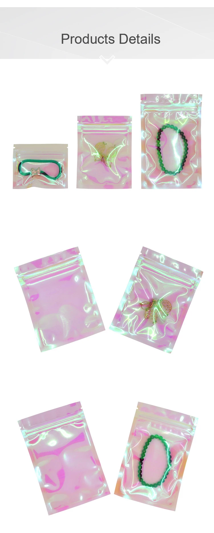 Zip Lock Clear Pink Plastic Bag Holographic Jewelry Package Bags Small ...