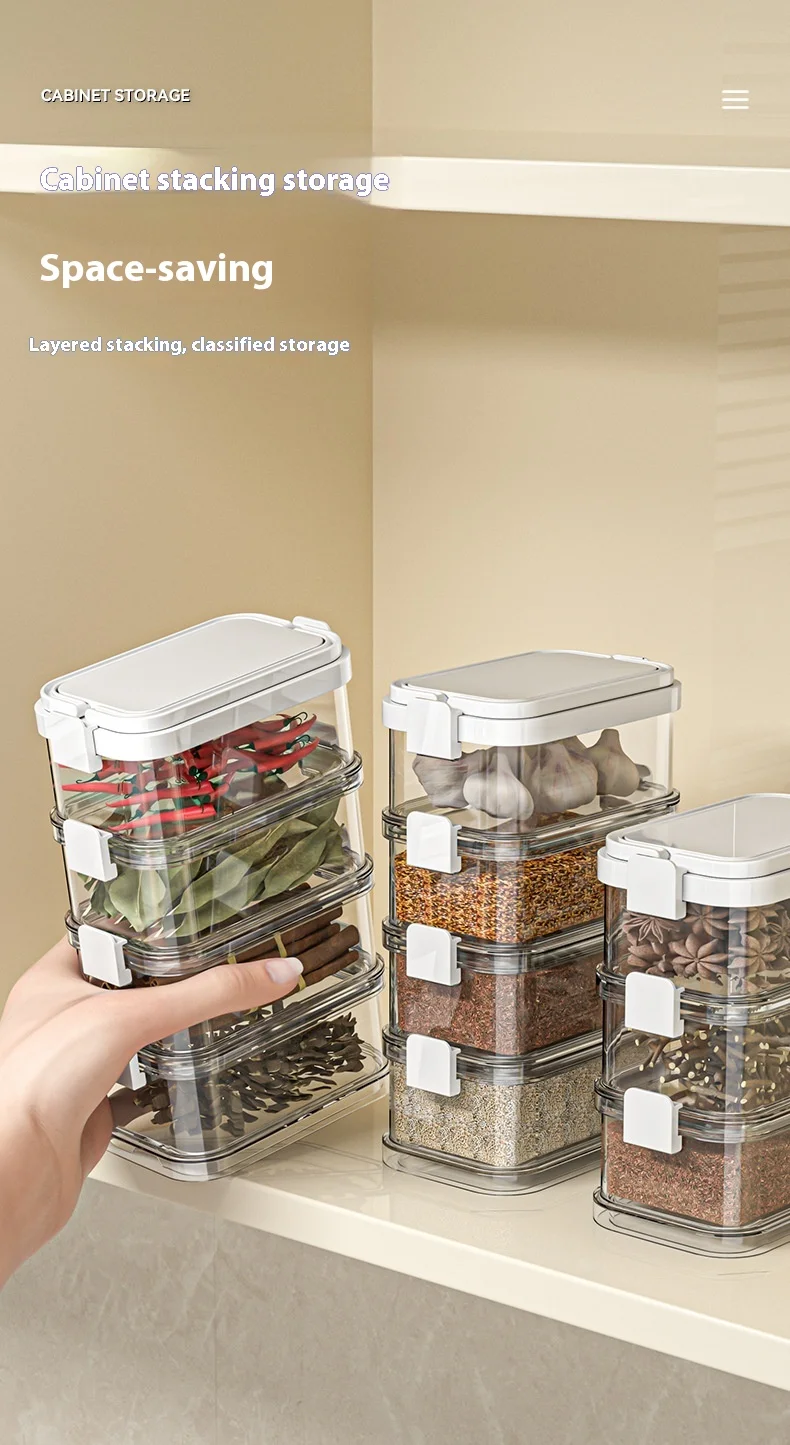 Large Plastic Kitchen Spice Storage Box Square Household Sealed Jar ...