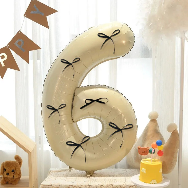 Celebrity Cream Large Number Balloons with Bows Aluminum Film Ballet ...