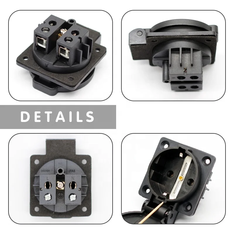 16A 250V Type F Shuko EU Round 2 Female Outdoor Waterproof Socket