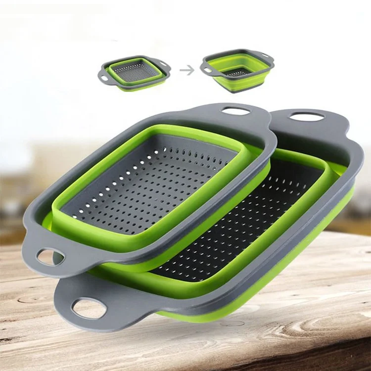 2pk Square Shape Silicone Plastic Kitchen Folding Colander Set With ...