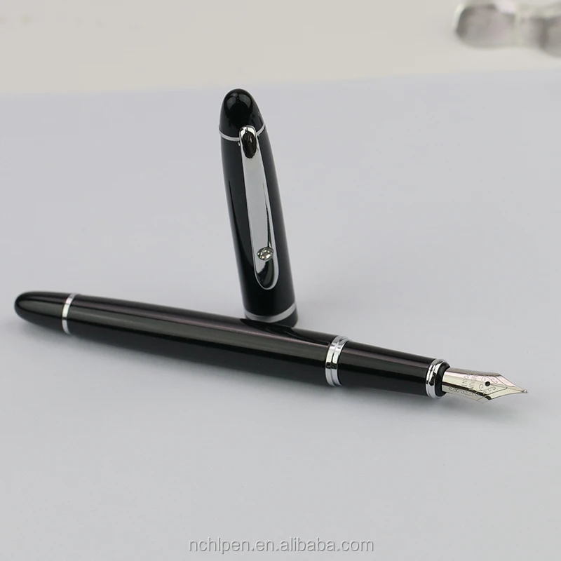 Valin High Quality Black Metal Fountain Pen with Crystal Clip