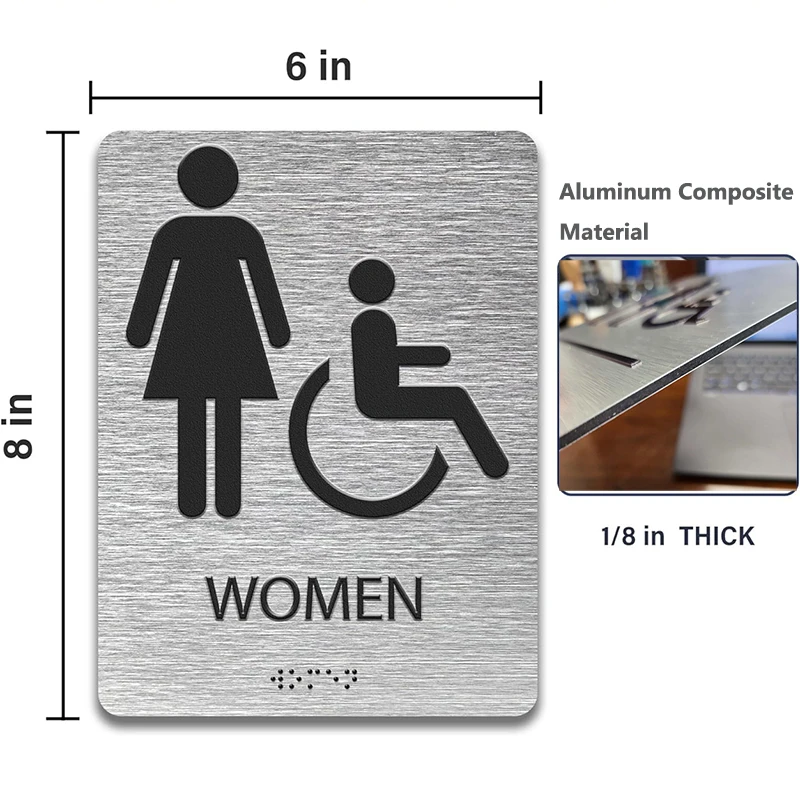 ADA Compliant Braille Bathroom Sign with Easy Installation - 6" W X 8 ...