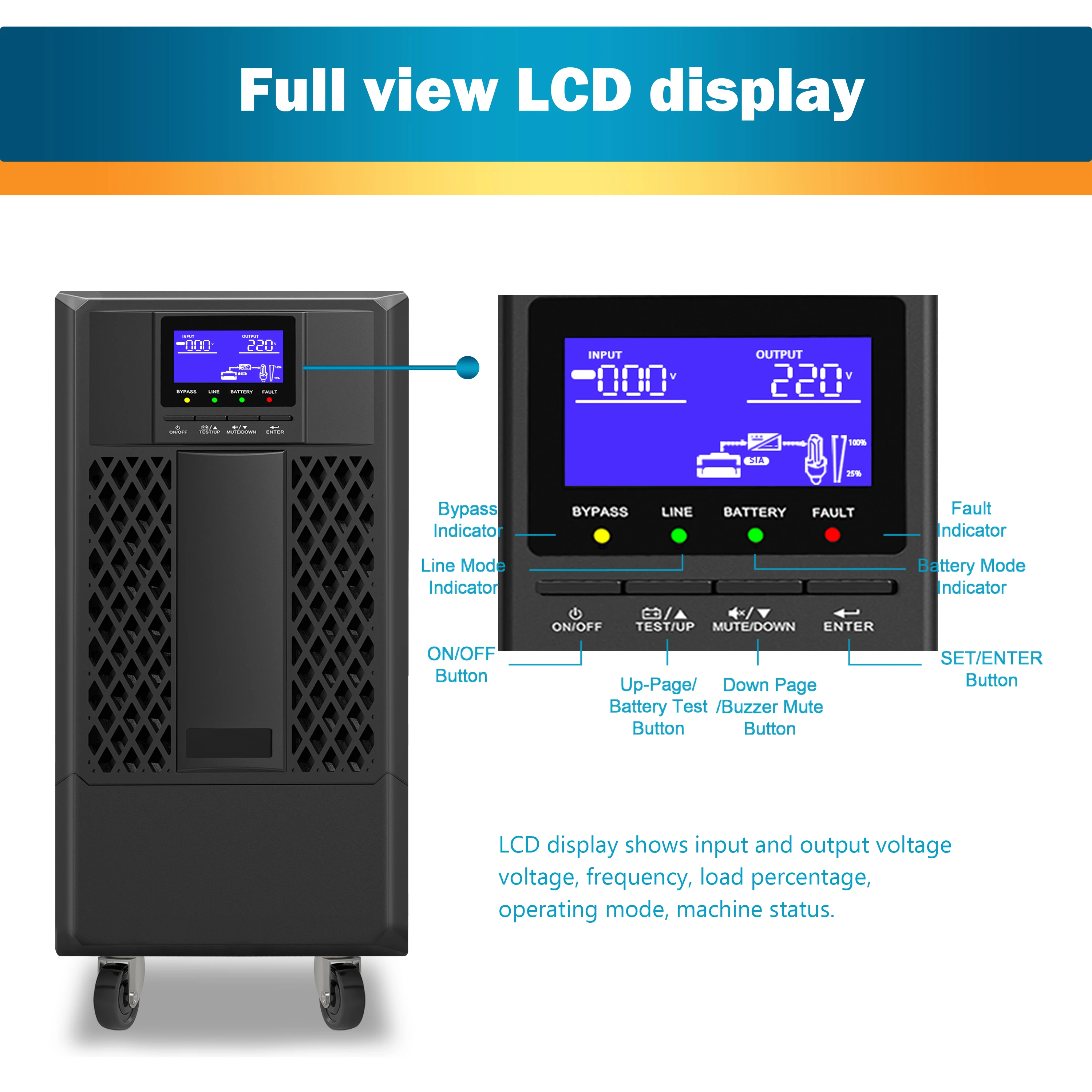 Super Capacity Online Ups 10kva/9kw With 16 Pcs Built-in Battery Lcd ...