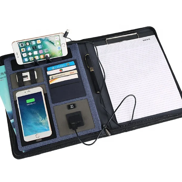 A4 Multi-functional Business Powerbank Portfolio With Zipper And ...
