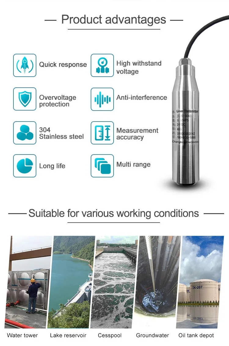 Liquid Level Sensor Meter Rs485 Submersible Water Level Sensor Water ...