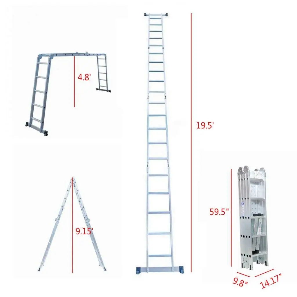 Heavy Duty Aluminum Folding Scaffold Ladder - 330Lbs Capacity, 24 Steps ...