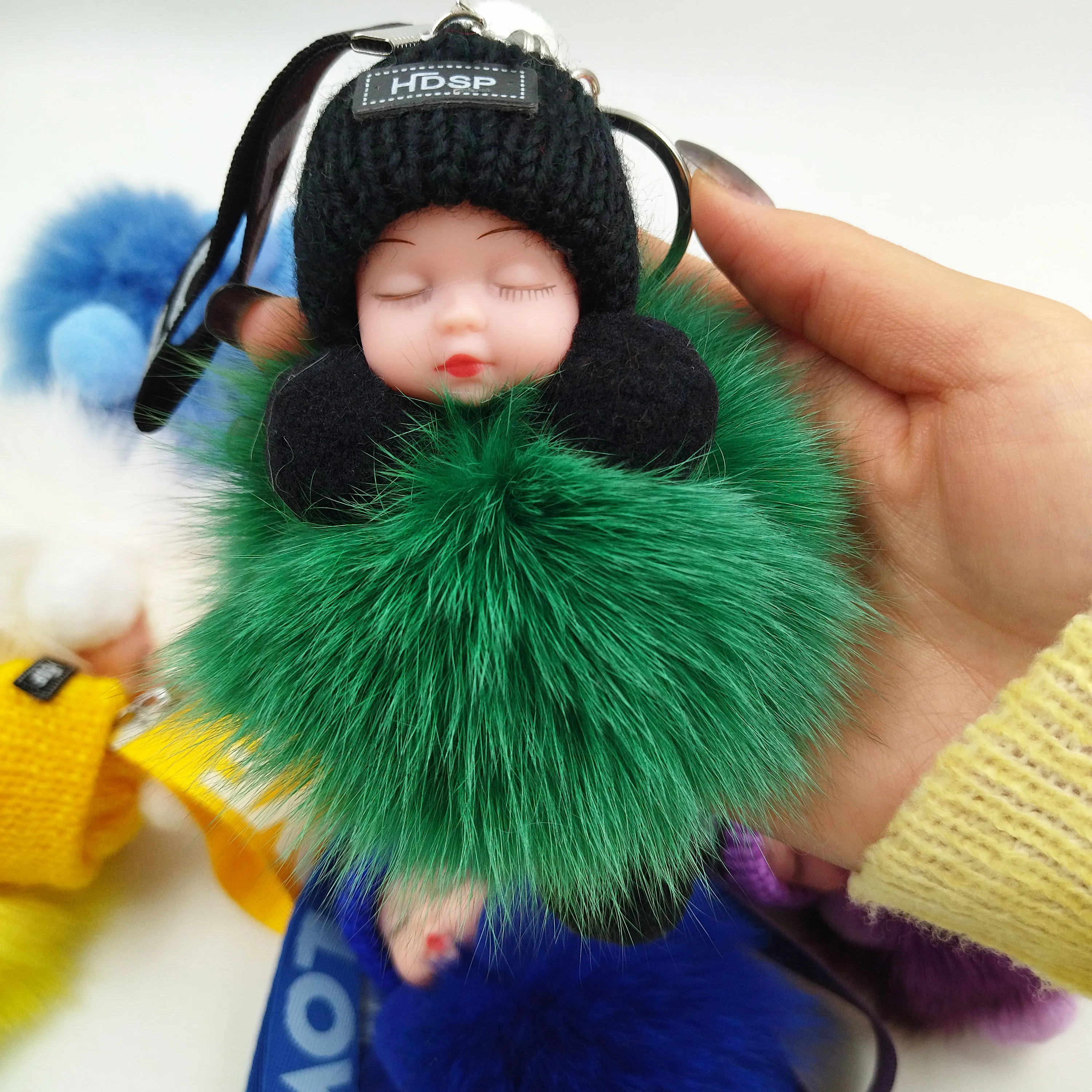 Bb Custom Plush Keychains Fur Ball Key Chain Pompom Sleeping Baby ...