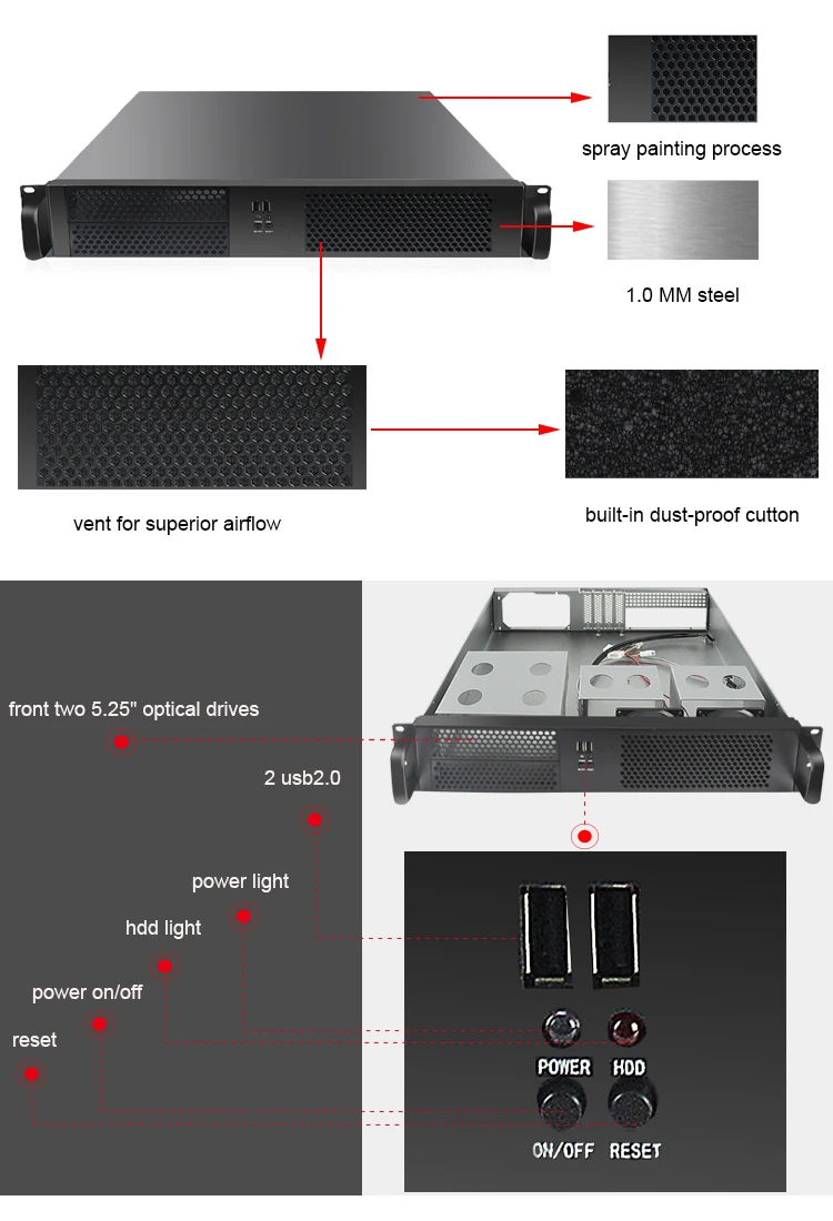 19 Inch Rackmount Micro ATX Server Case 2U - PC Rack Case with Side ...