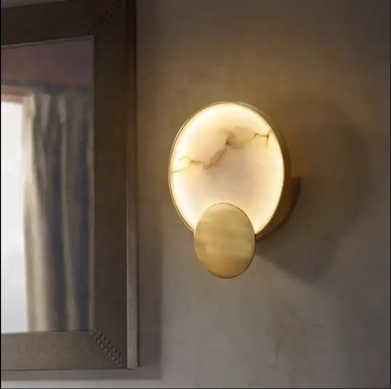 Modern Natural Round Marble LED Wall Lamp - Gold Metal