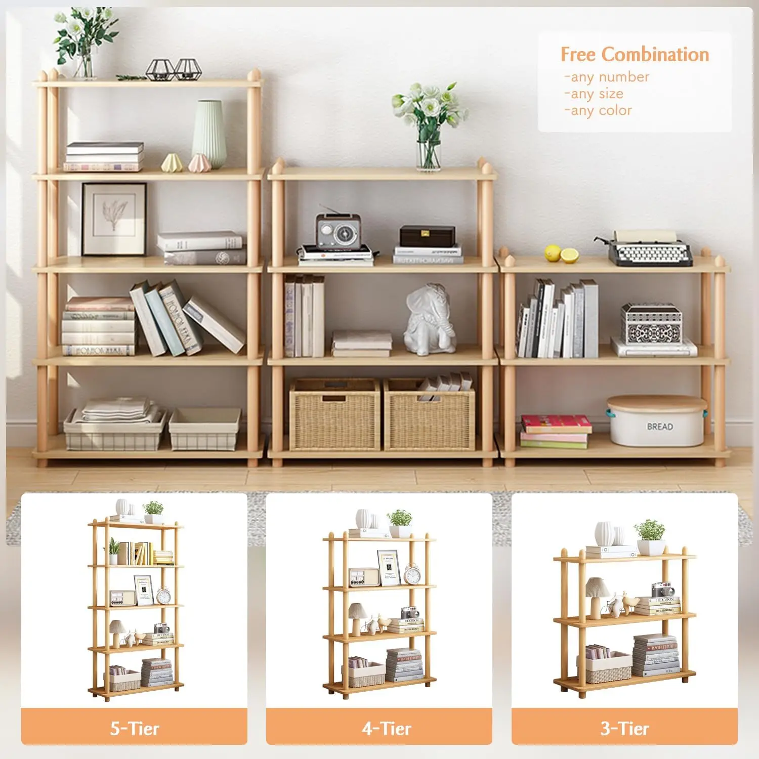 Modern Free-Standing White Rectangular Bookshelves 3 Floors Open ...