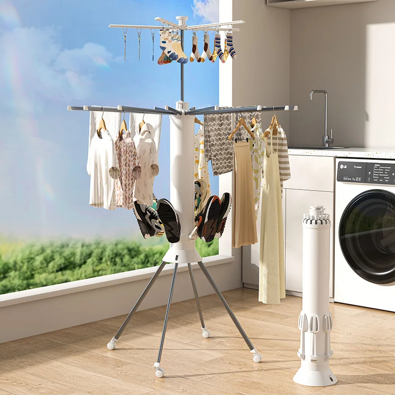 360-Degree Rotating Foldable Clothes Drying Rack - Portable Metal ...