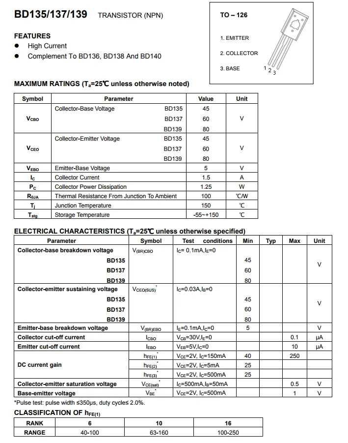 High-quality Bd135 Bd137 Bd139 Transistor - Buy Bd135 Transistor,Bd137 ...