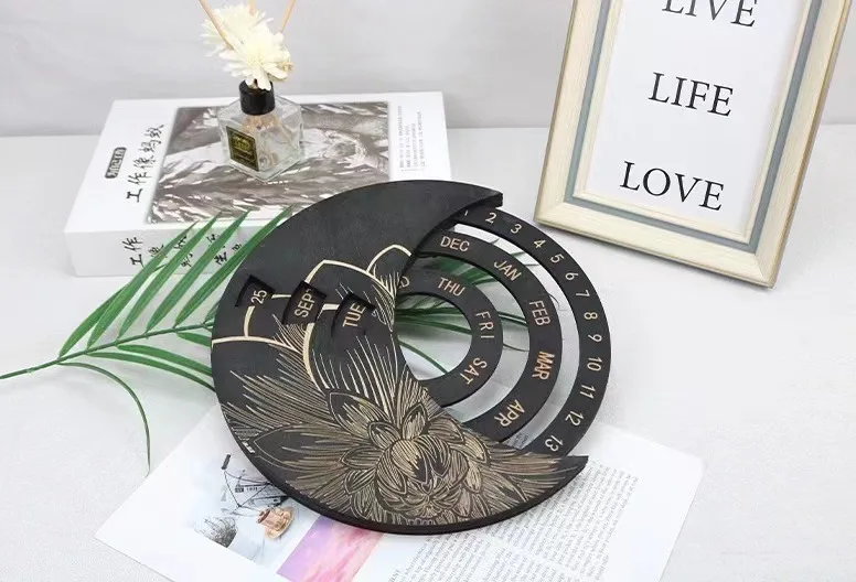 Rotating Wooden Moon Wall Calendar Creative Adjustable Calendar for ...