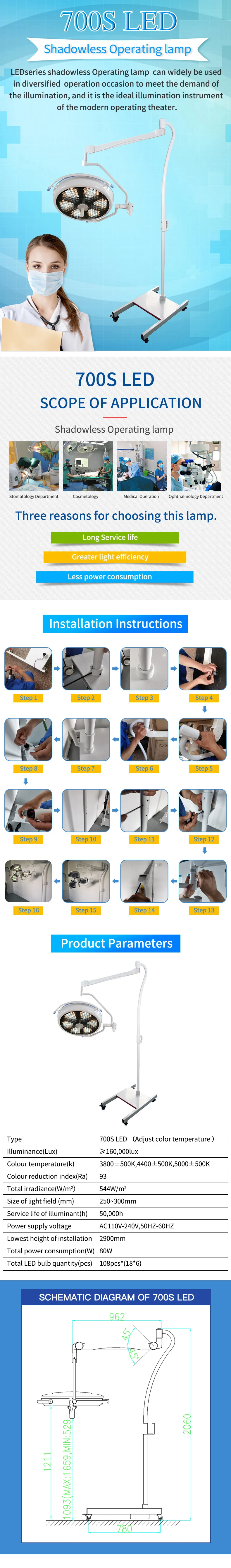 1600000 Lux Mobile Led Operating Lamp For Operation Room With Ondal ...