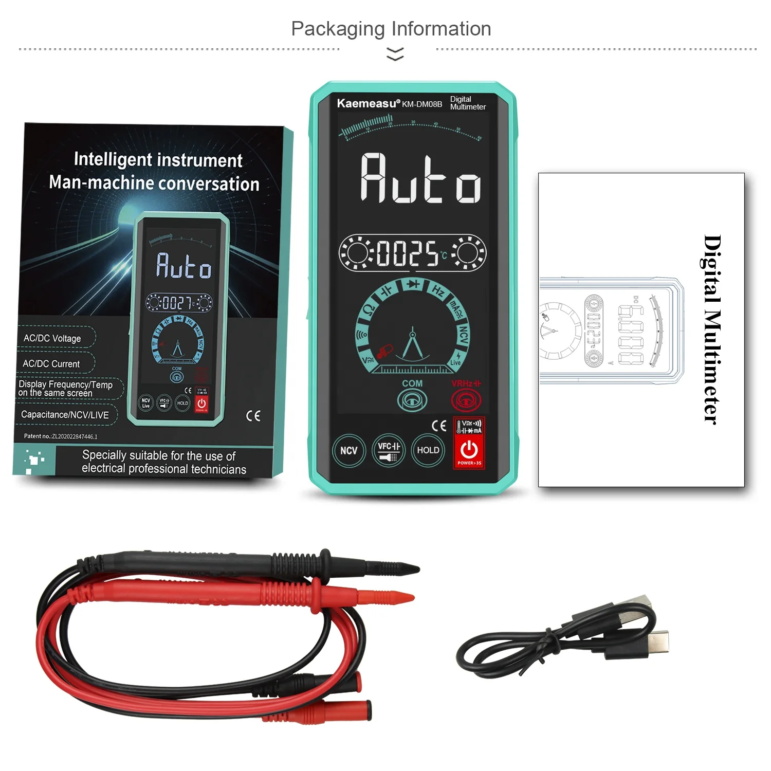 Intelligent Voice Automatic Multimeter Lcd Color Display Ncv Ture Rms ...