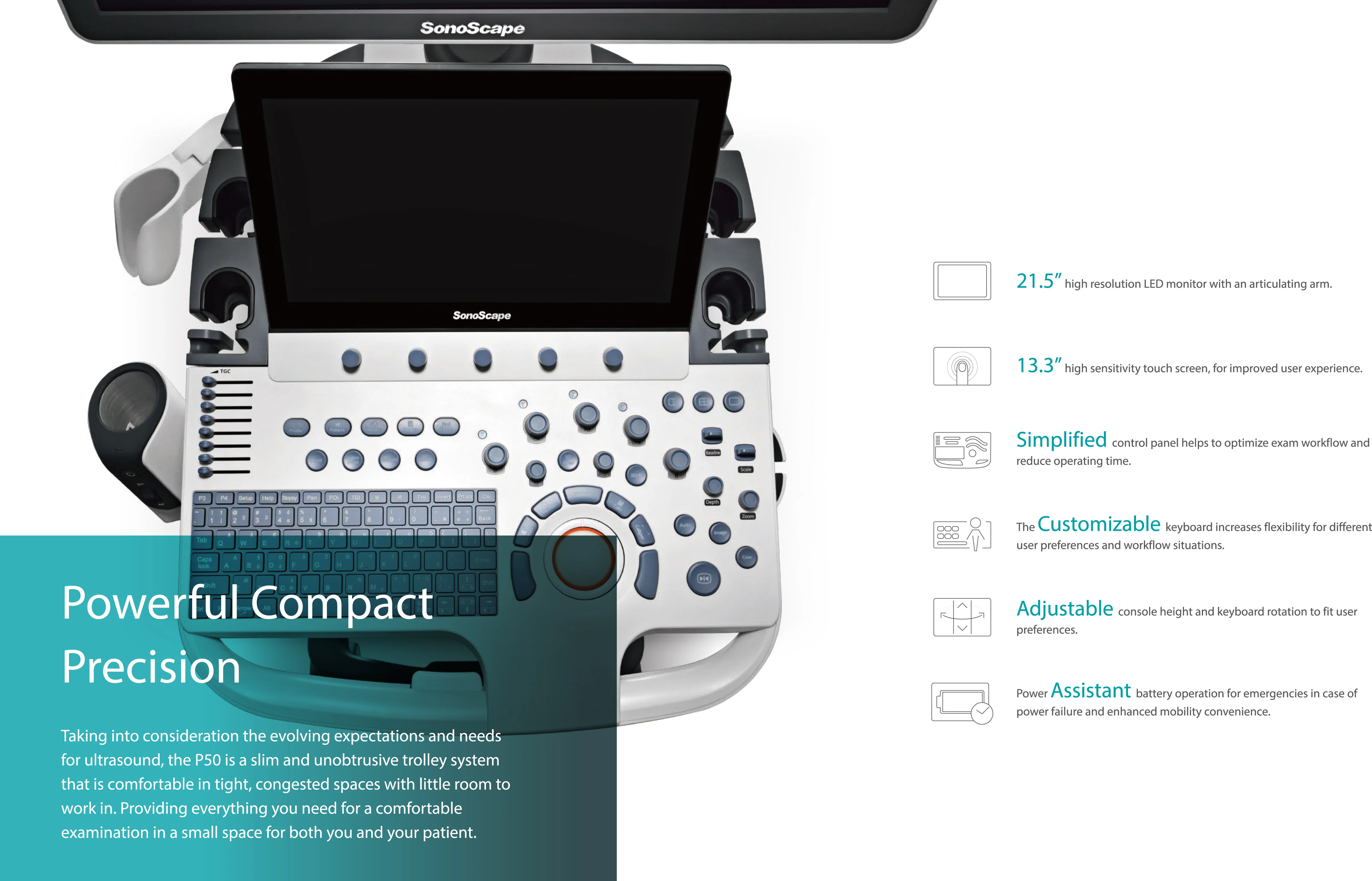 CE Sonoscape P20 P30 P40 P50 Trolley Color Doppler 4D Ultrasound ...