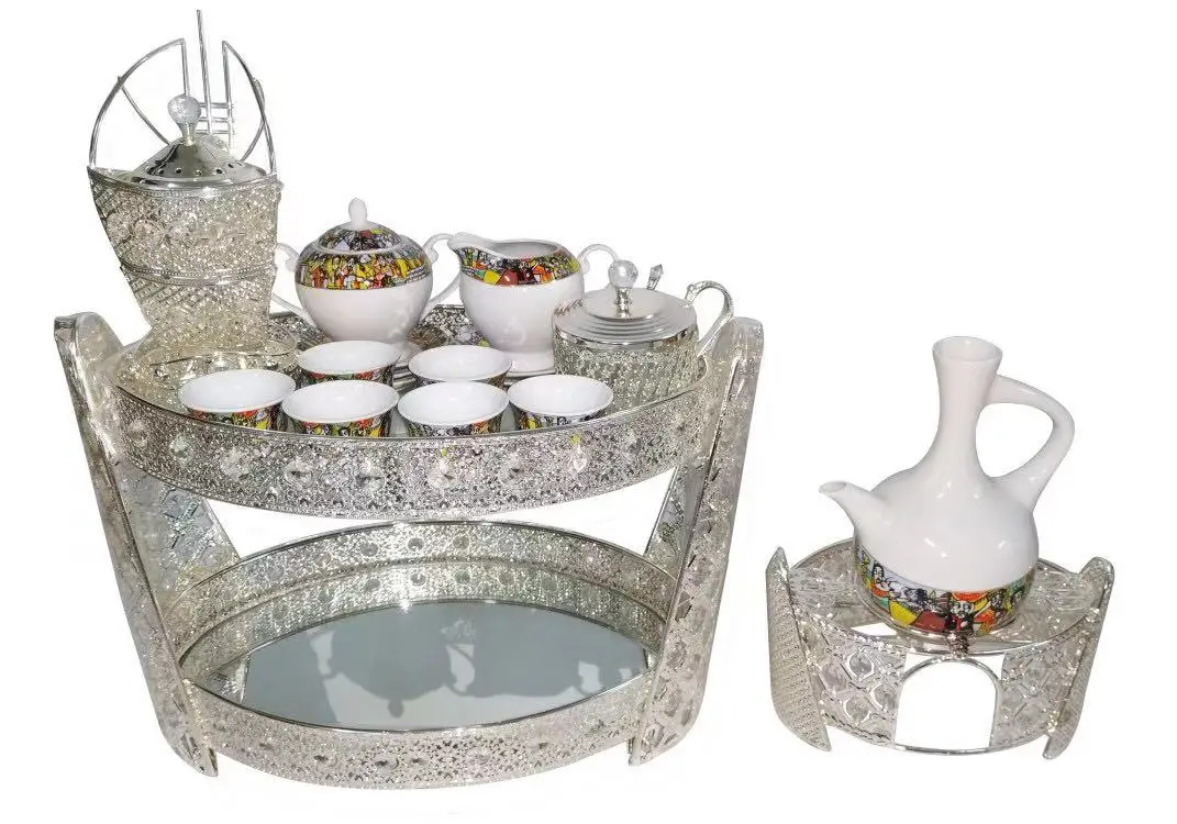 Ethiopian Eritrean Metal Rekebot Habesha Coffee Table Set