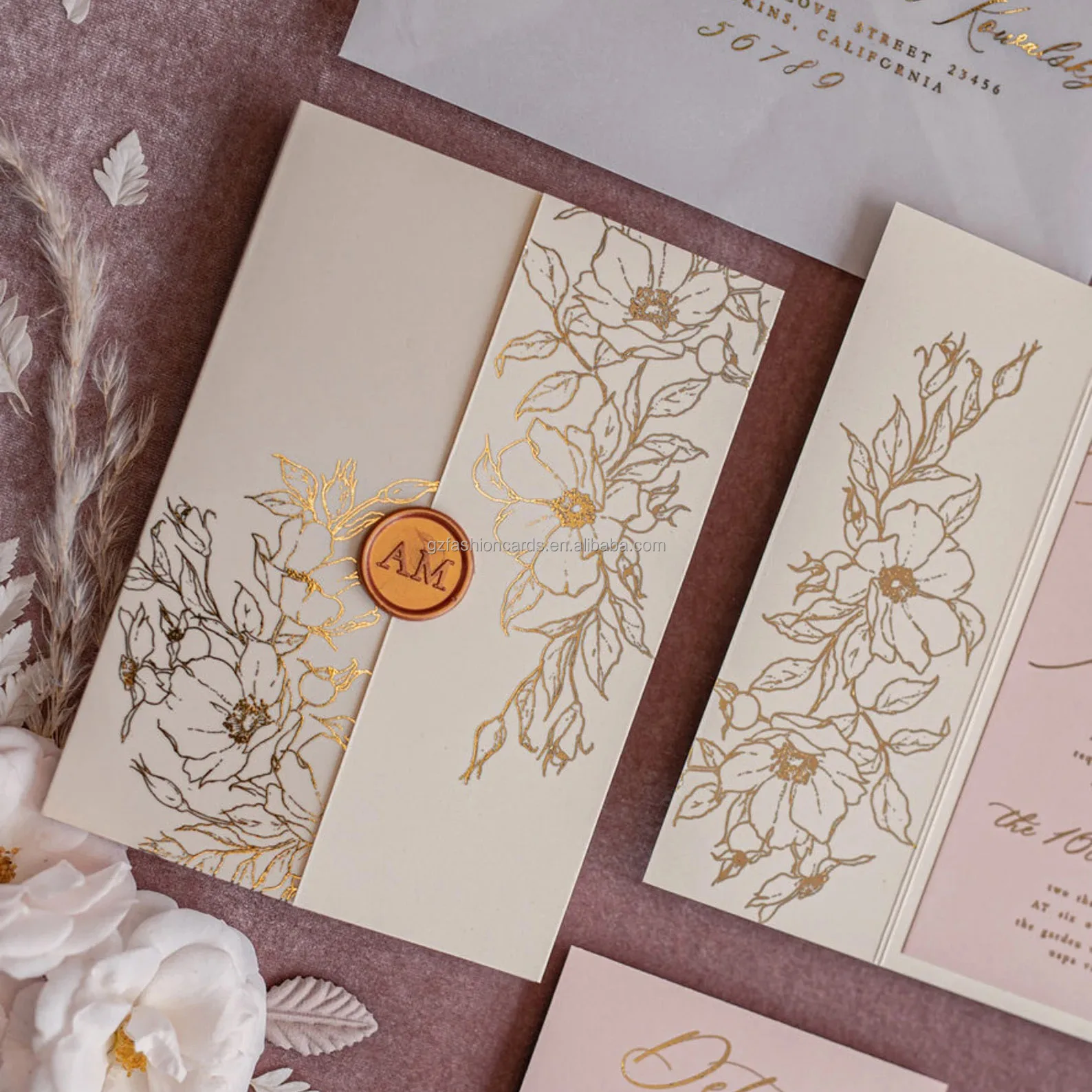 Handmade Elegant Design Paper Invitations Floral Full Color Printing ...