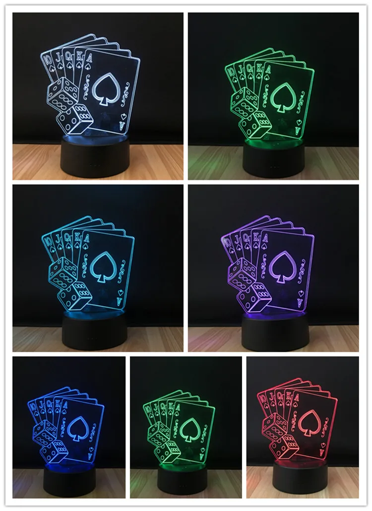 Poker Dice LED 3D Illusion USB Playing Card Lamp - Night Light
