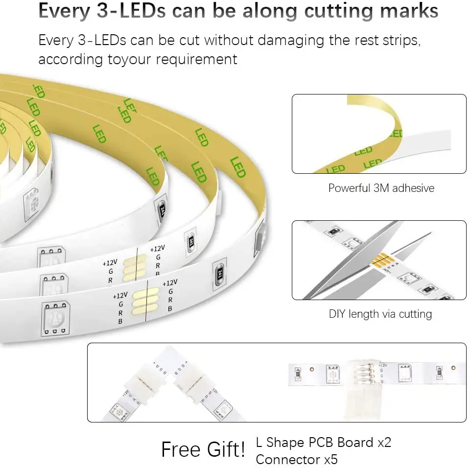 SMD5050 RGB LED Strip 30 60 120 Leds/m 12v 24v IP65 Smart Strip Lights ...