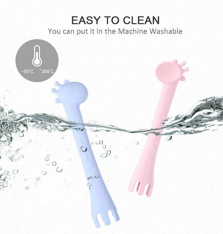 Giraffe Style Easy Grip Food Grade Soft Silicone Spoon Baby Training ...