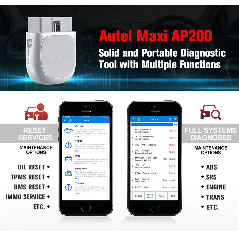 Autel AP200 OBD2 Auto Diagnostic Scanner Tool - Engine Analyzer