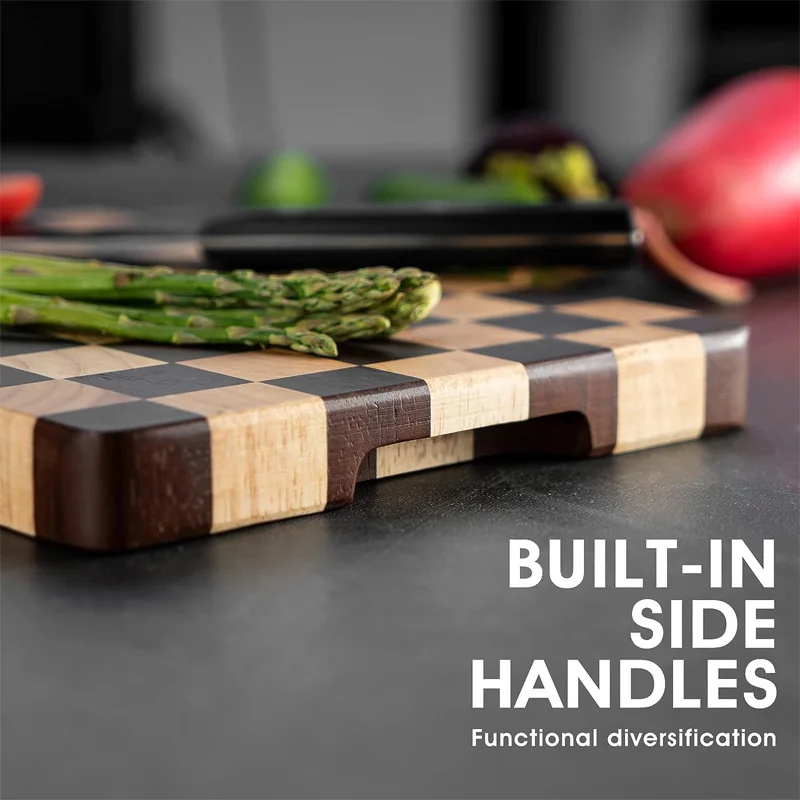 Checkerboard Pattern Wooden Butcher Block for Kitchen Use-Meat Cheese ...