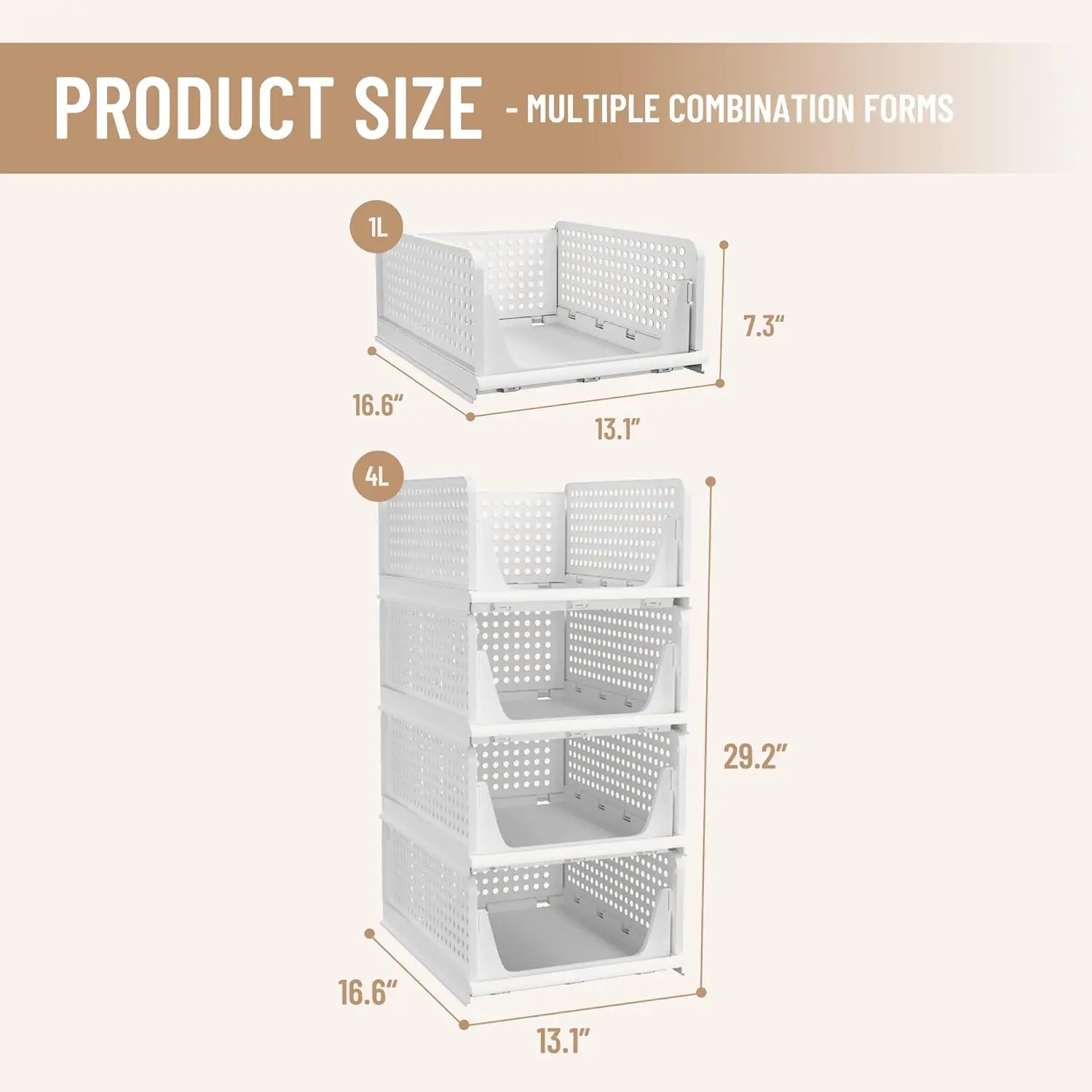 4 Pack Stackable Plastic Storage Basket, Foldable Closet Organizers ...