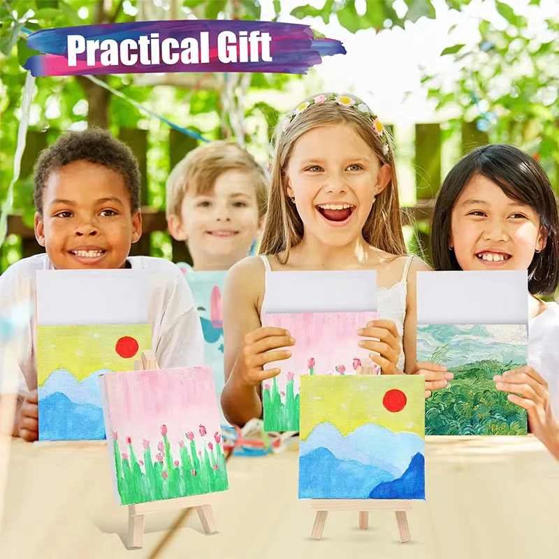 Foldable Desk Table Mini Easel Stand White Stretched Painting Canvas ...