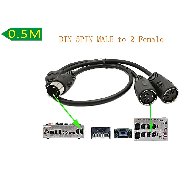 Din 5-pin Splitter Y Adapter Midi Cable - Buy Midi 5 Pin Male To Dual 2 ...