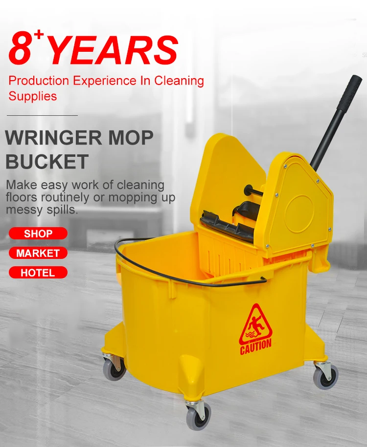 Yellow Mop Bucket With Wringer: Mall Floor Cleaning Buckets