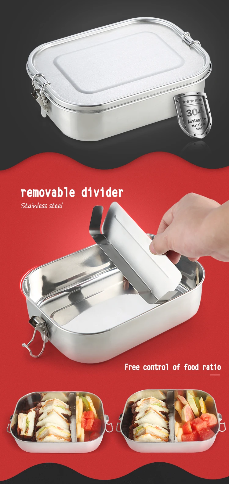 Nicety Hot Sell 3 Compartment Lunch Box Stainless Steel Storage Boxes ...