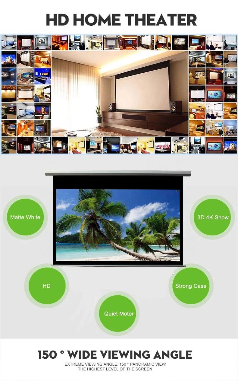 Alr Motorise Projection Movie Screens 4K HD16:9 Foldable and 200 Inch ...