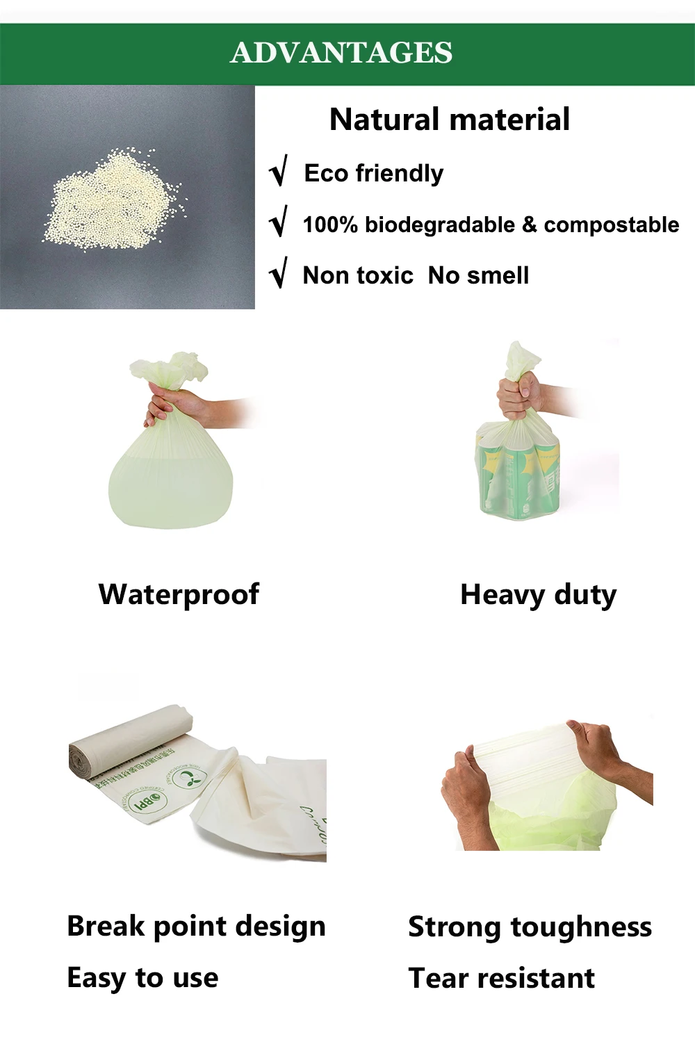 Corn Starch Based 100% Biodegradable Garbage Bags Compostable Trash Bag For Bin Liners - Buy ...